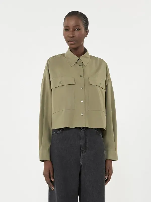 Max Mara Asymmetrical Cotton Poplin Shirt - Kaki
