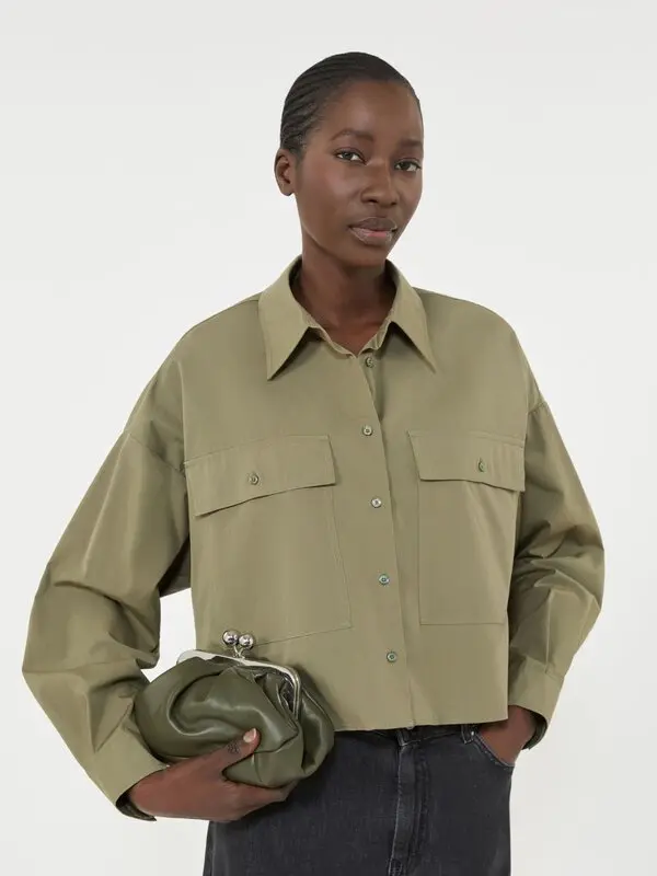 Max Mara Asymmetrical Cotton Poplin Shirt - Kaki