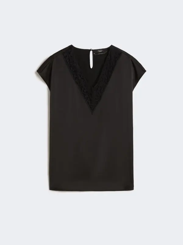 Max Mara Satin Top With Lace Trim - Black