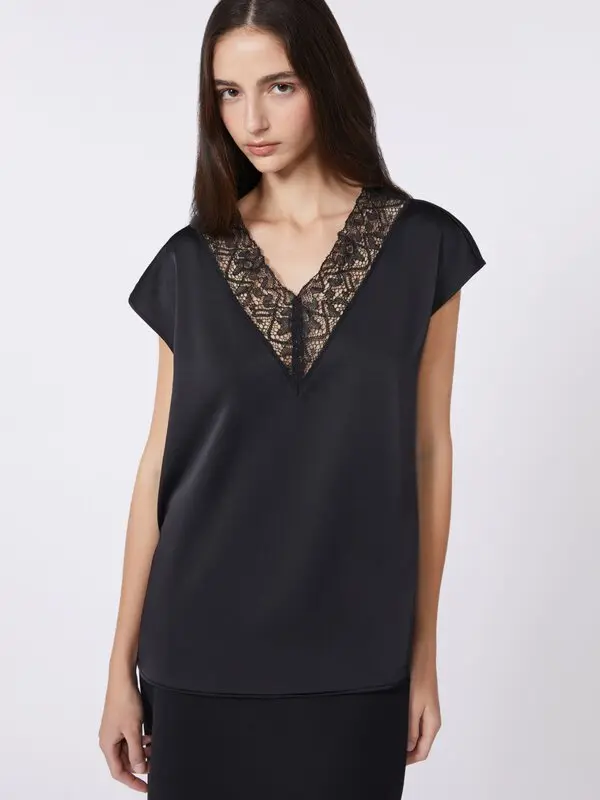 Max Mara Satin Top With Lace Trim - Black