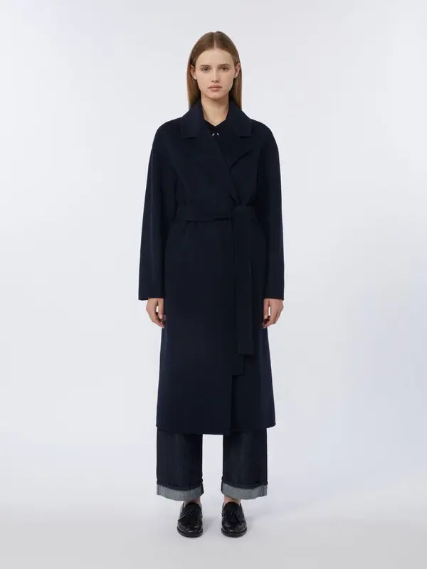 Max Mara Long Wool Broadcloth Coat - Midnightblue