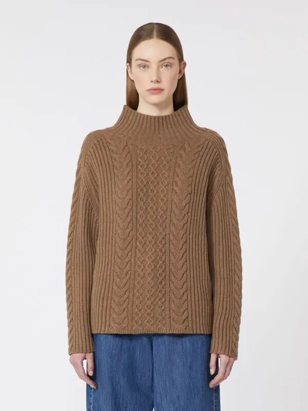 Max Mara Cable-knit Wool And Cashmere Sweater - Mud