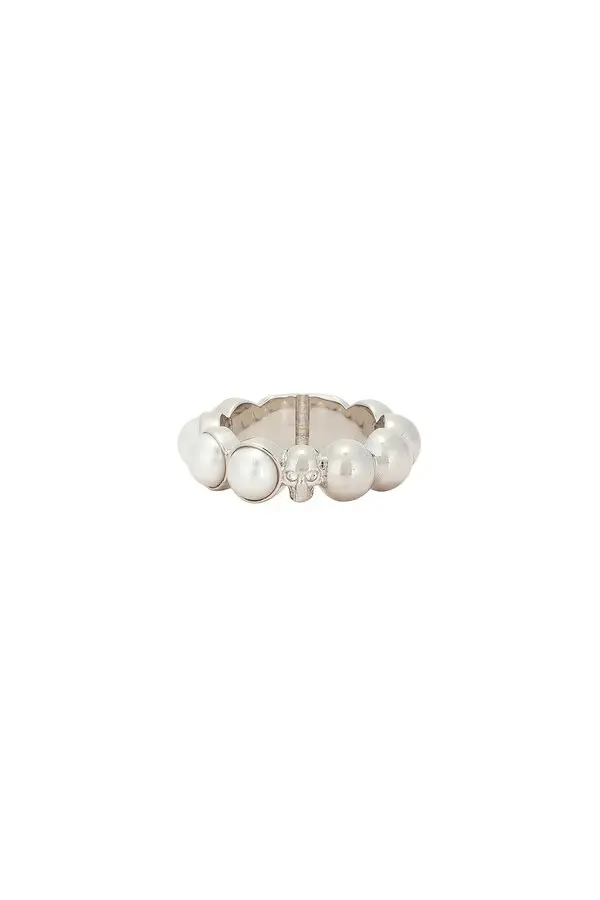 Alexander McQueen Skull & Pearl Ring - Silver