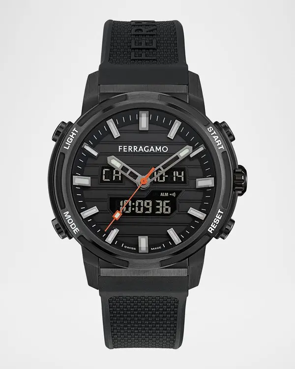 FERRAGAMO 43mm Stainless Steel Silicone-strap Watch - Gun