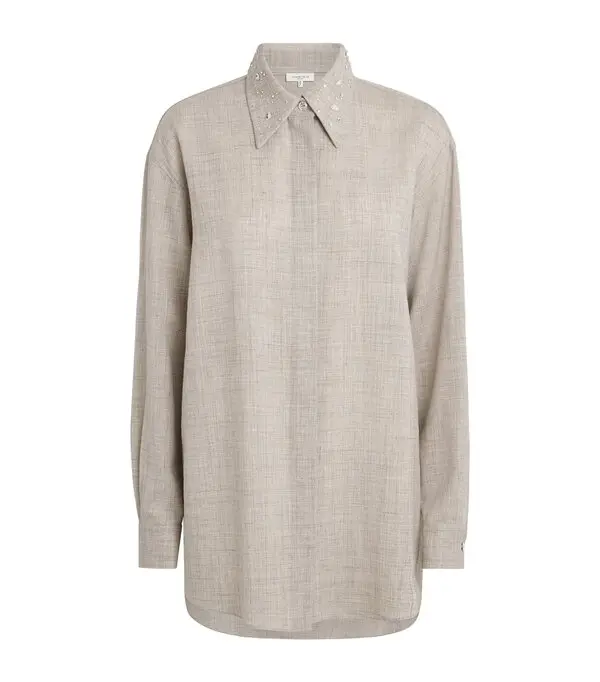 Lafayette 148 New York Wool-silk-linen Embellished Shirt