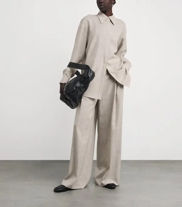 Lafayette 148 New York Wool-silk-linen Embellished Shirt