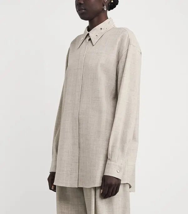 Lafayette 148 New York Wool-silk-linen Embellished Shirt