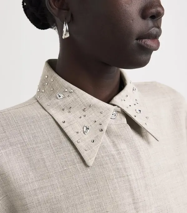 Lafayette 148 New York Wool-silk-linen Embellished Shirt