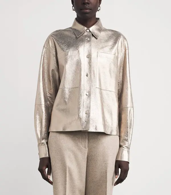 Lafayette 148 New York Metallic Suede Cropped Shirt