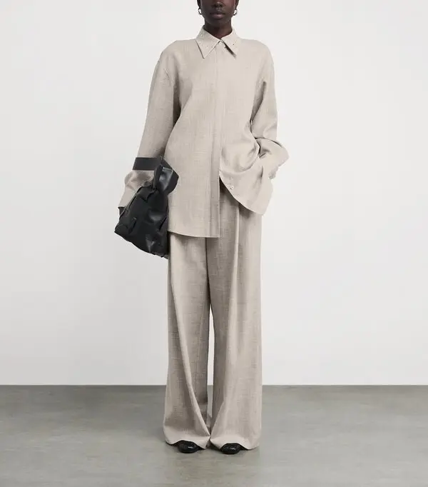 Lafayette 148 New York Wool-cashmere Wide-leg Trousers - Beige