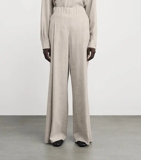 Lafayette 148 New York Wool-cashmere Wide-leg Trousers - Beige
