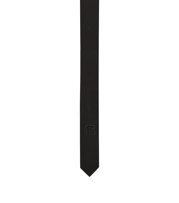 Balmain Virgin Wool Pb Embroidered Tie - Black