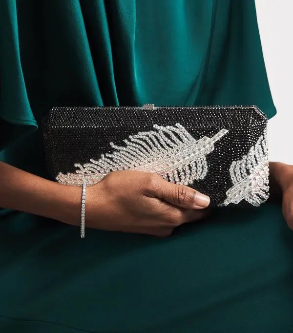 Judith Leiber Crystal Plume Slim Rectangle Clutch