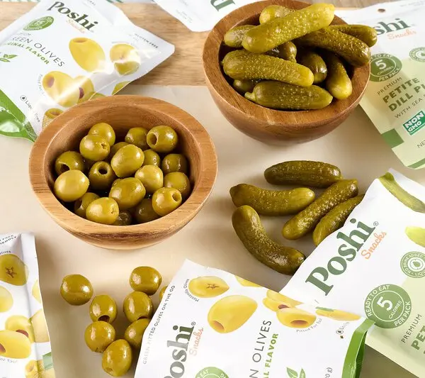 POSHI 12 Snack Packs Premium Green Olives & Petite Pickles - One-color