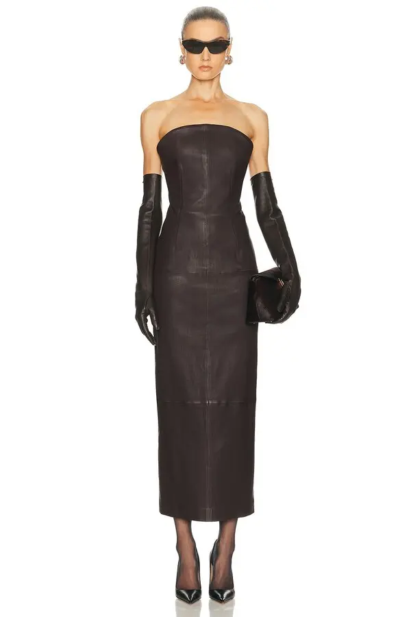 SRG Billy Strapless Leather Dress - Chocolate