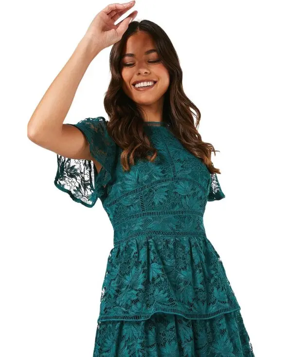Coast Petite Tiered Lace Dress - Dark Green | Editorialist
