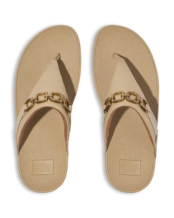 Fitflop Lulu Square Chain Leather Toe Post Sandals - Cappuccino