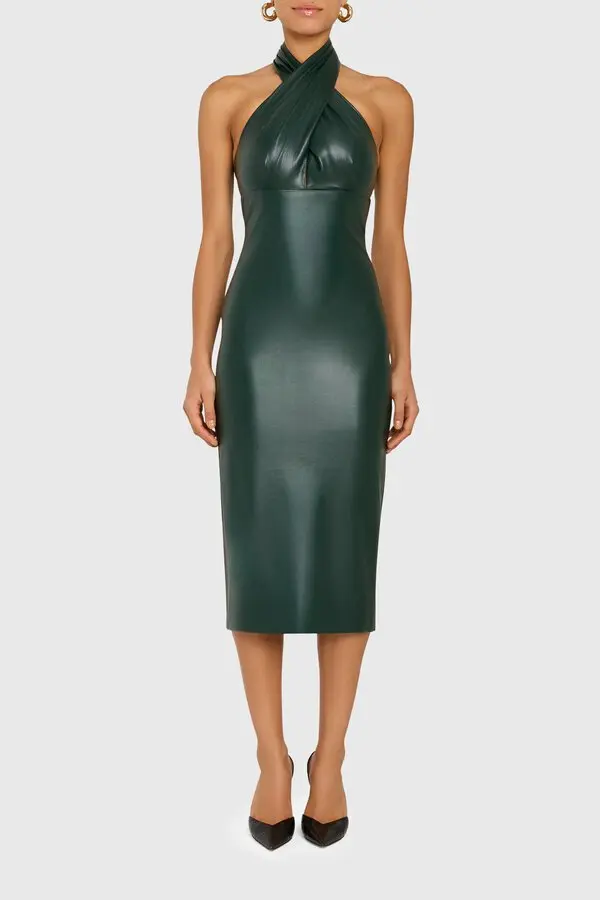 Amanda Uprichard Conchita Stretch Leather Midi Dress - Moss