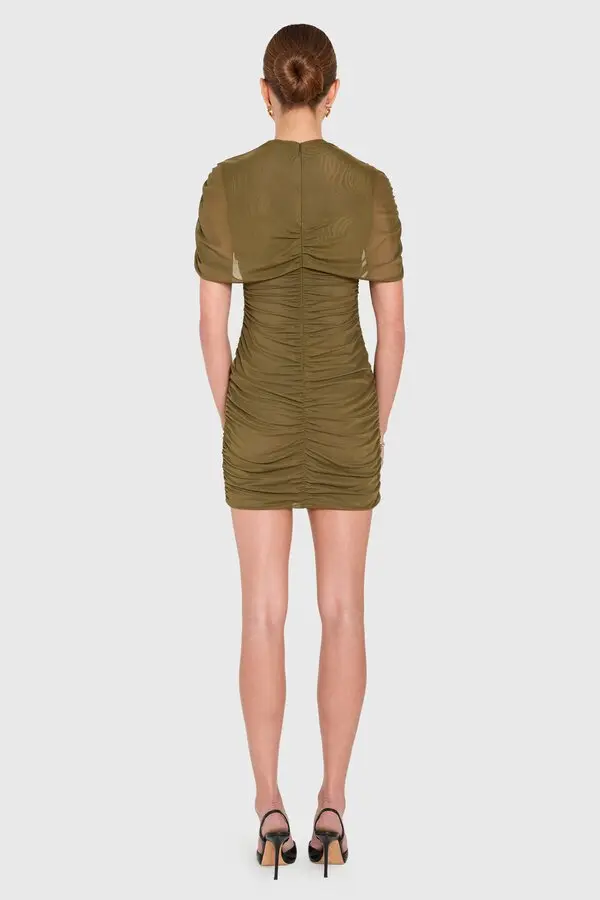 Amanda Uprichard Evianna Ruched Mock Neck Mini Dress - Olive