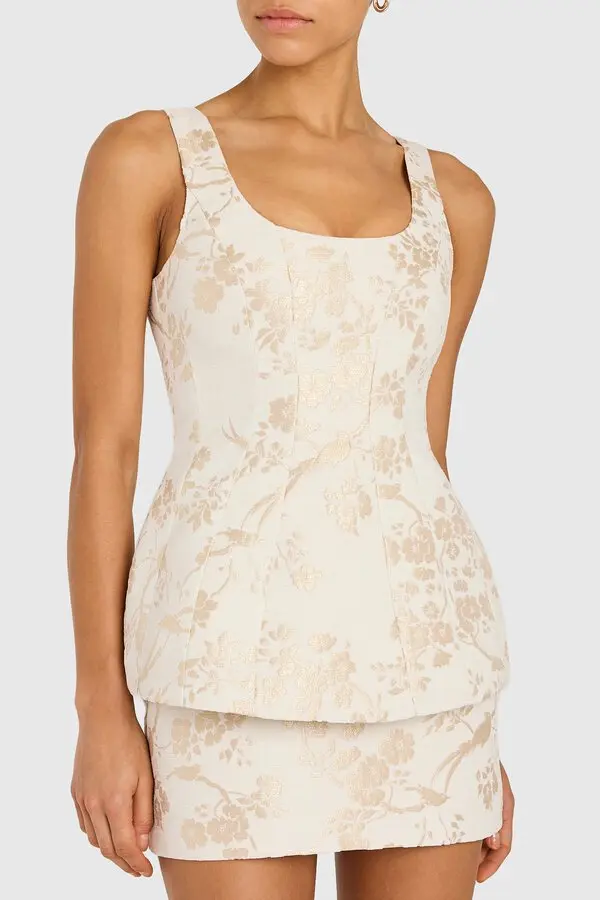 white and gold jacquard dress RIXO Bridal Clementine Silk Jacquard main image 1