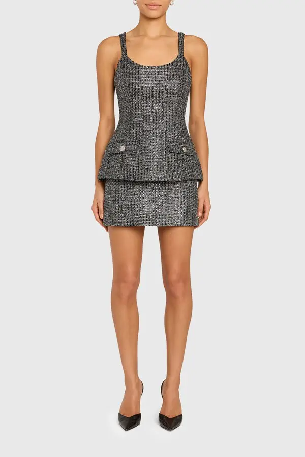 Amanda Uprichard Empire Mini Dress In Clarkson Tweed - Black/silver