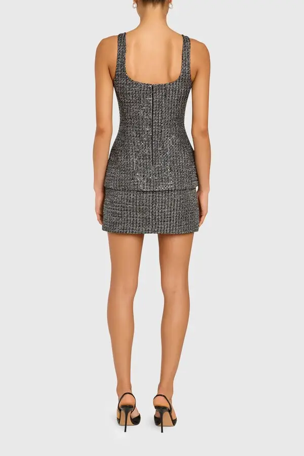 Amanda Uprichard Empire Mini Dress In Clarkson Tweed - Black/silver