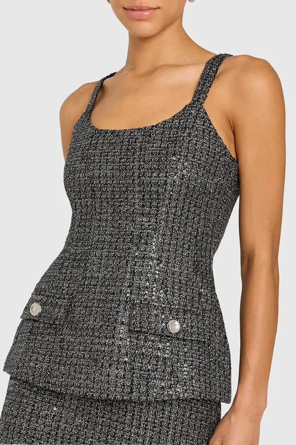 Amanda Uprichard Empire Mini Dress In Clarkson Tweed - Black/silver