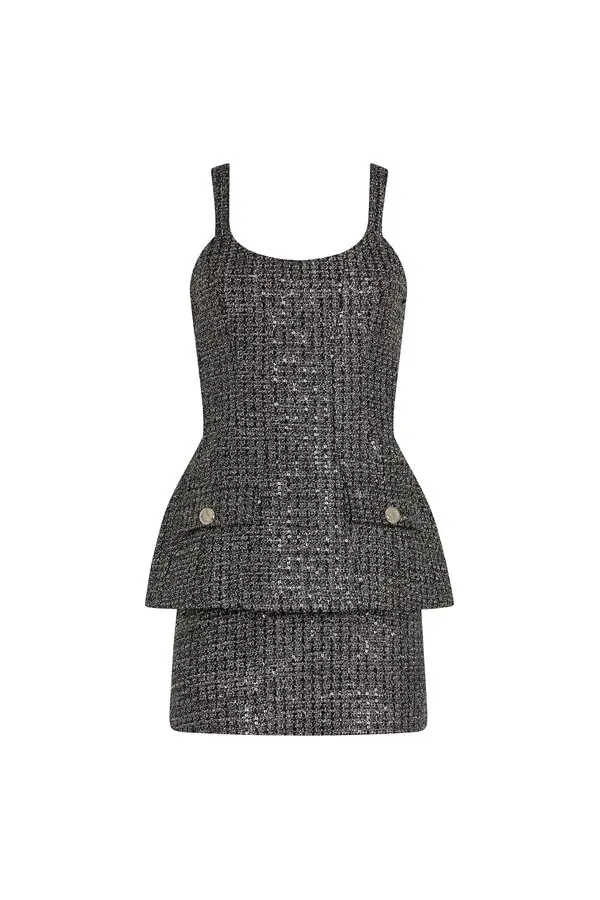 Amanda Uprichard Empire Mini Dress In Clarkson Tweed - Black/silver