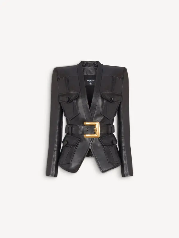 Balmain Belted Lambskin Leather Jacket