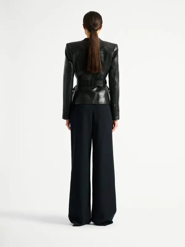 Balmain Belted Lambskin Leather Jacket
