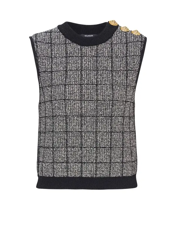 Balmain Tweed Crop Top With Buttons - Black
