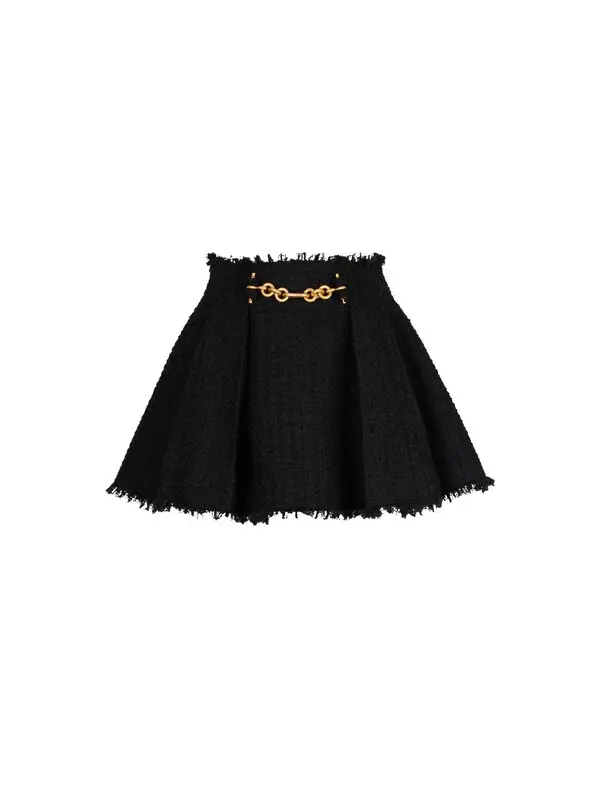 Balmain Pleated Flared Tweed Skirt