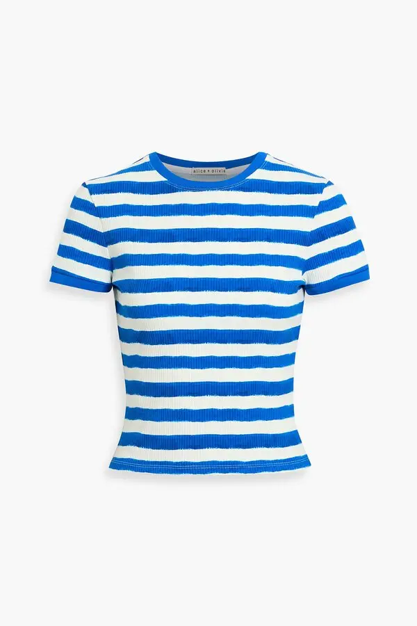 Alice + Olivia Striped Ribbed Cotton-blend Top