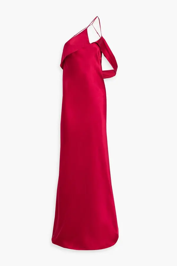 Michelle Mason One-shoulder Silk-satin Gown - Crimson