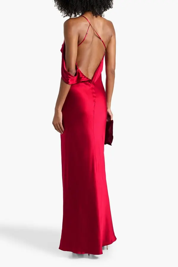 Michelle Mason One-shoulder Silk-satin Gown - Crimson