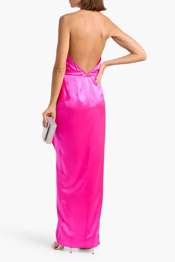 Michelle Mason Draped Silksatin Halterneck Gown - Bright Pink