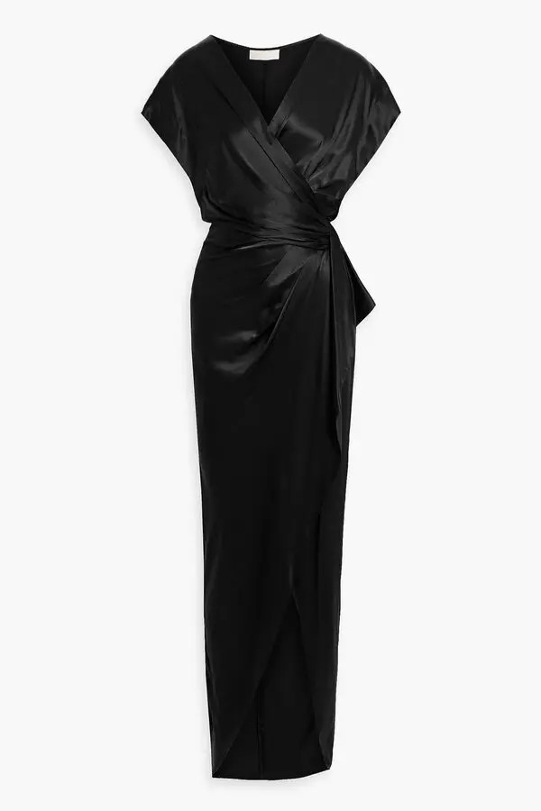 Michelle Mason Wrap-effect Silk-satin Gown - Black