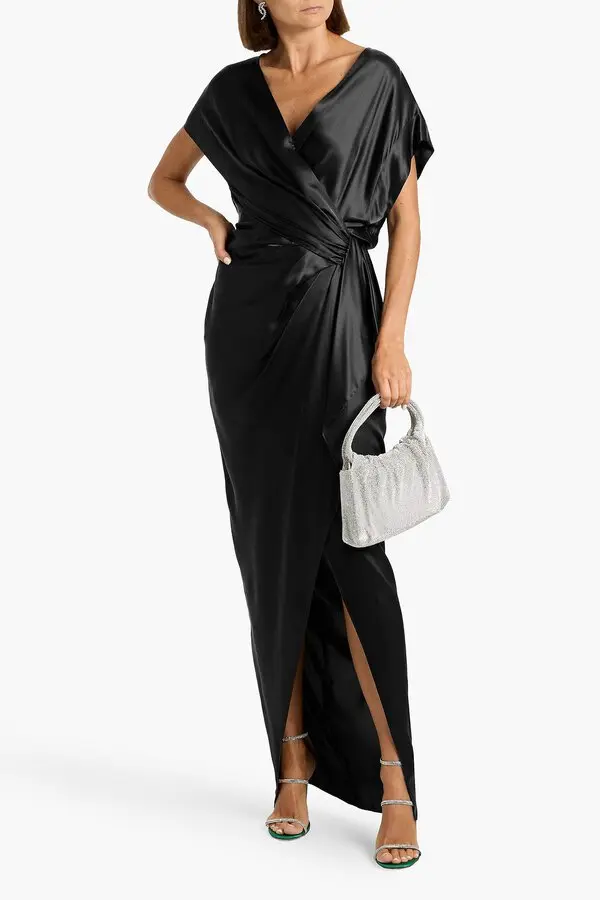 Michelle Mason Wrap-effect Silk-satin Gown - Black