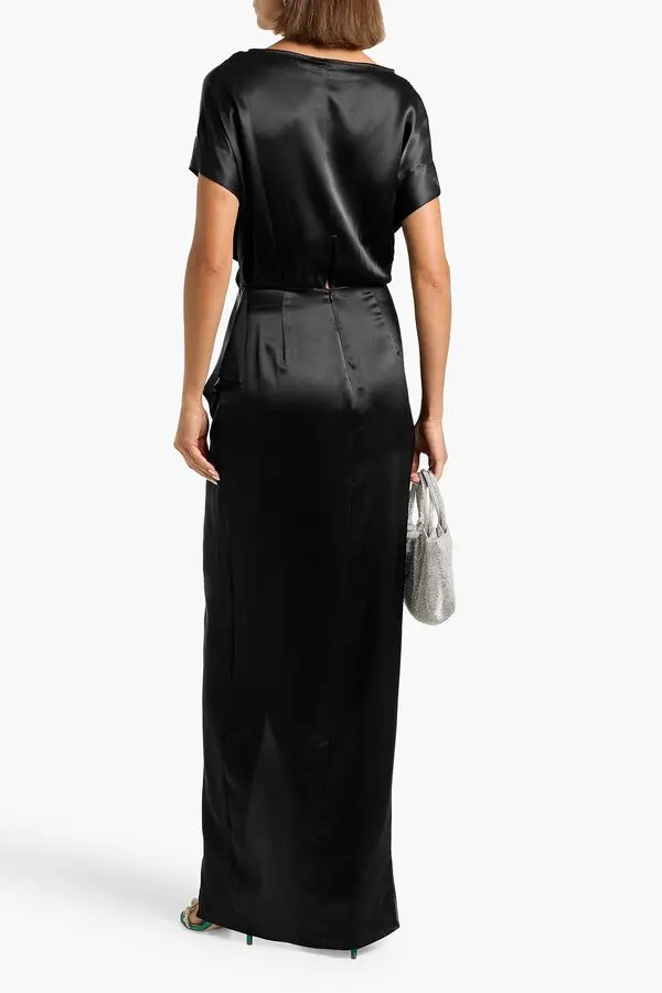 Michelle Mason Wrap-effect Silk-satin Gown - Black