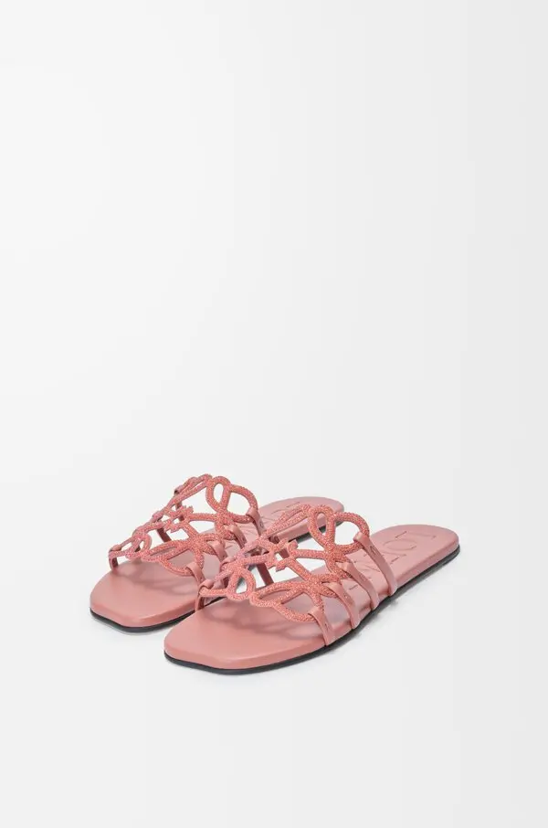 Loewe Petal Anagram Rhinestone-embellished Slides - Blush
