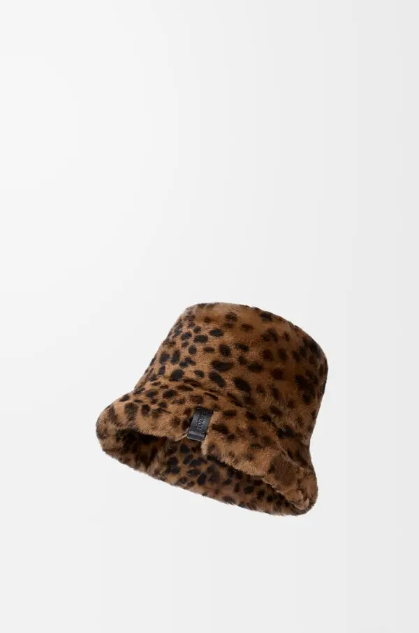 Loewe Leopard Printed Shearling Bucket Hat - Beige/brown