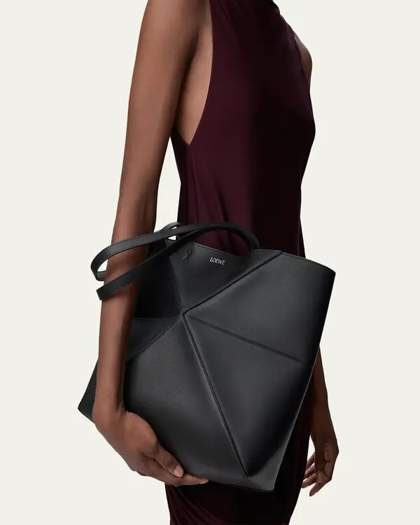 Loewe Puzzle Fold Leather Tote Bag - Black