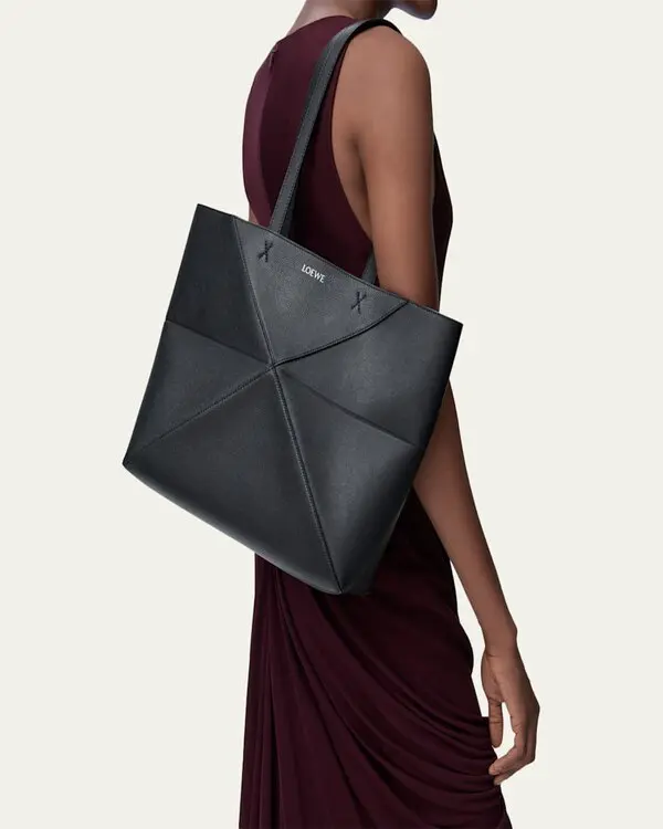 Loewe Puzzle Fold Leather Tote Bag - Black