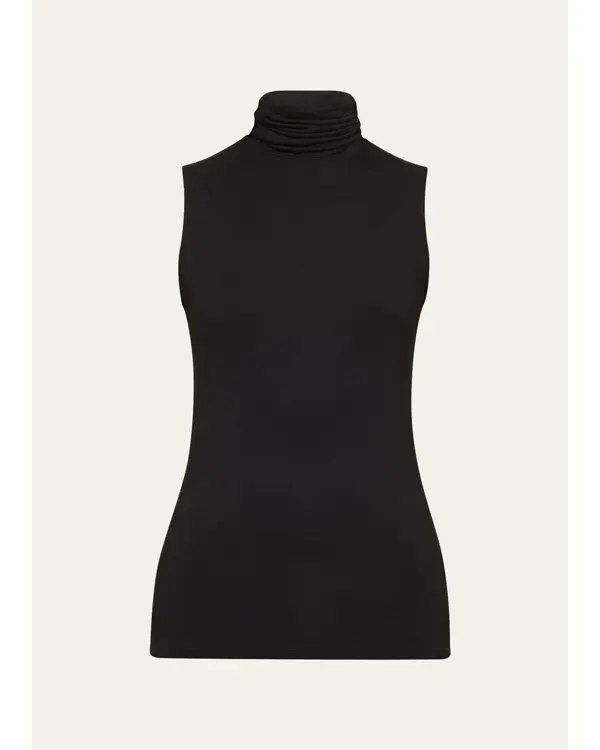 Majestic Filatures Soft Touch Sleeveless Stretch Turtleneck - Black