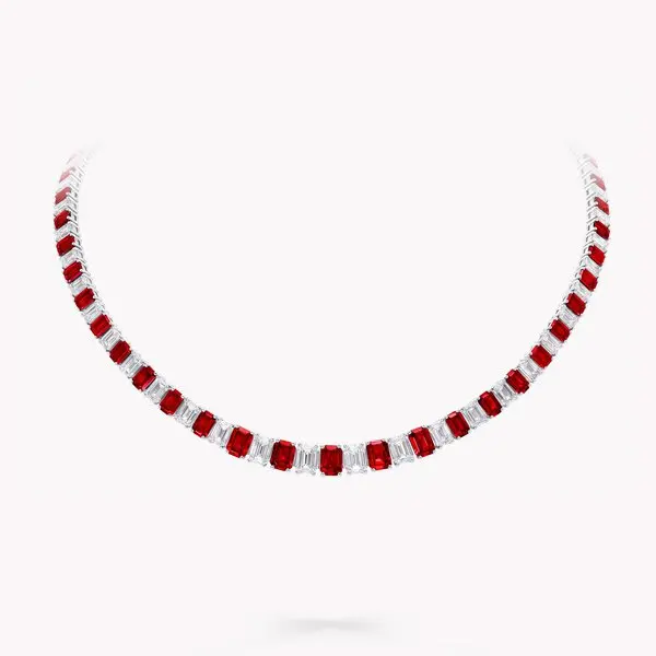 Graff Diamond, Ruby, And Emerald Necklace - White Gold
