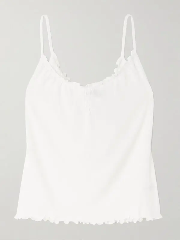 DEIJI STUDIOS Flounce Shirred Cotton And Wool-blend Tank - Neutrals