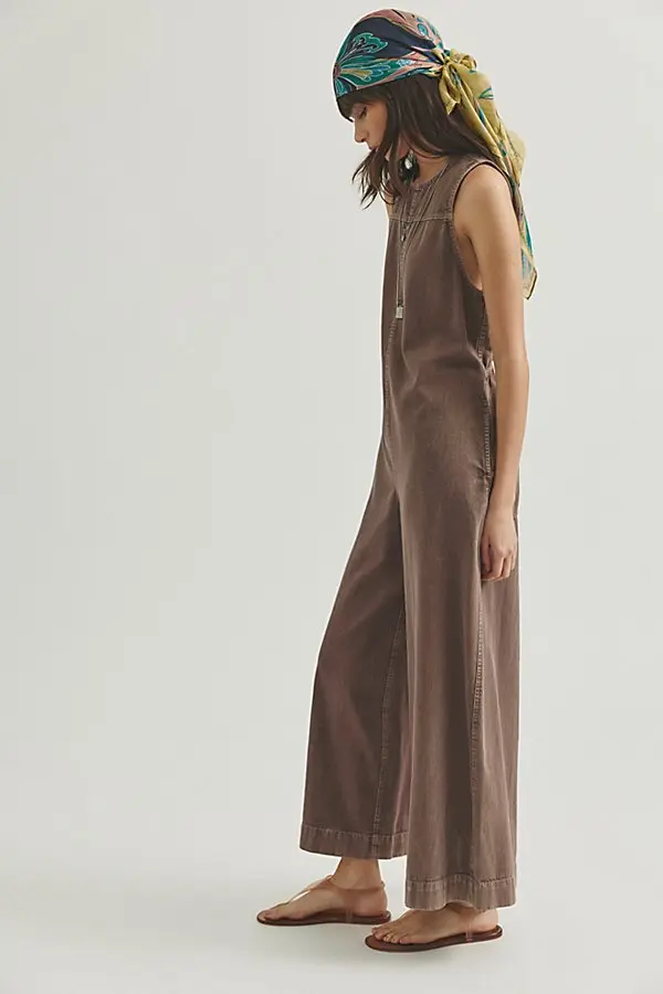 Free People We The Free Do No Wrong Denim Jumpsuit - Coffee Cream