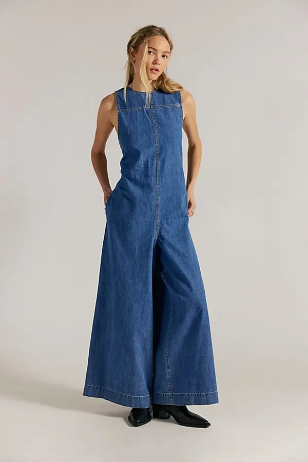 Free People We The Free Do No Wrong Denim Jumpsuit - Heavy Eyes