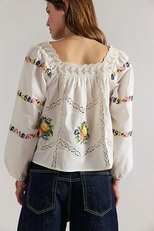Free People Homebound Embroidered Blouse