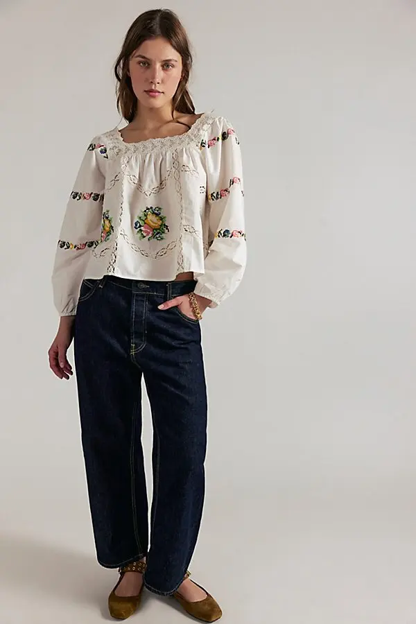 Free People Homebound Embroidered Blouse